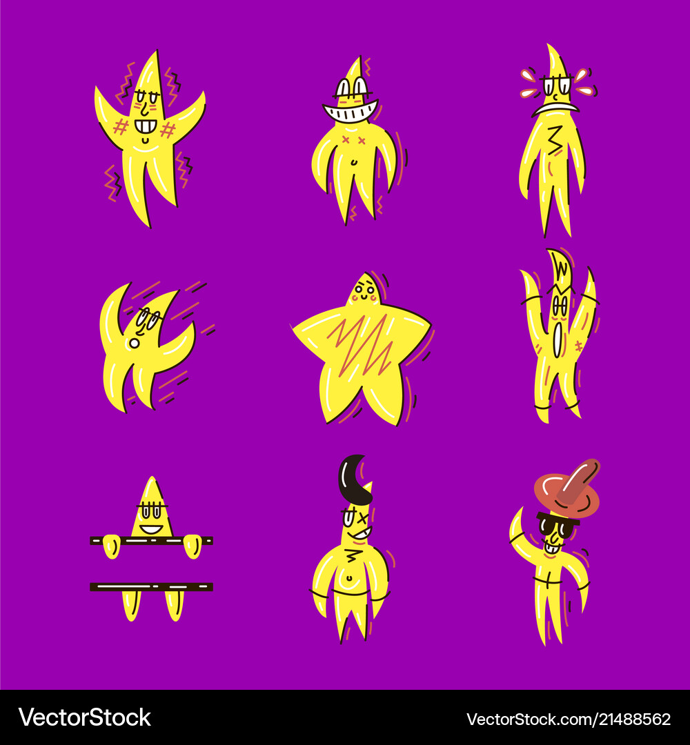 Set funny stars emotional Royalty Free Vector Image