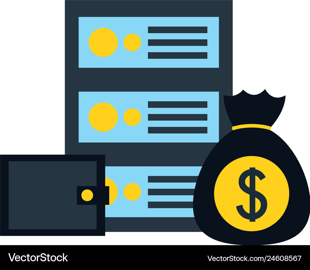 Database center money bag wallet dollar fintech Vector Image