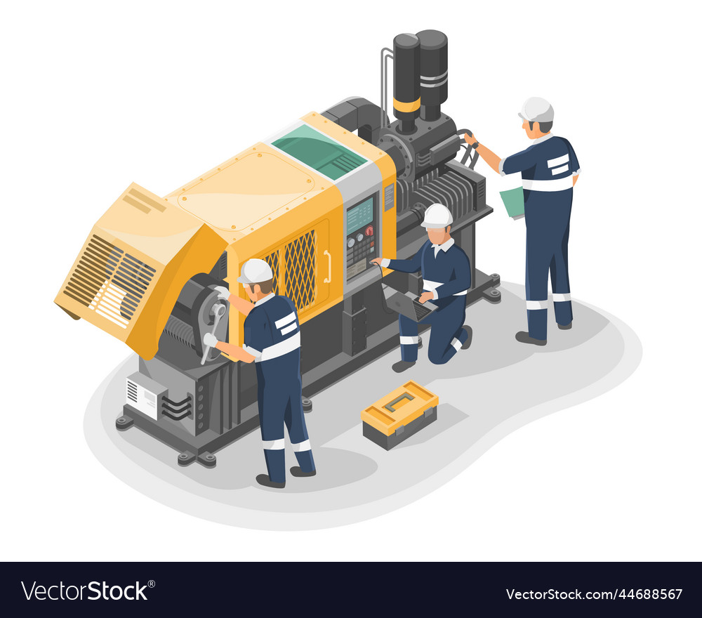 Engineer maintenance failure machine isometric Vector Image