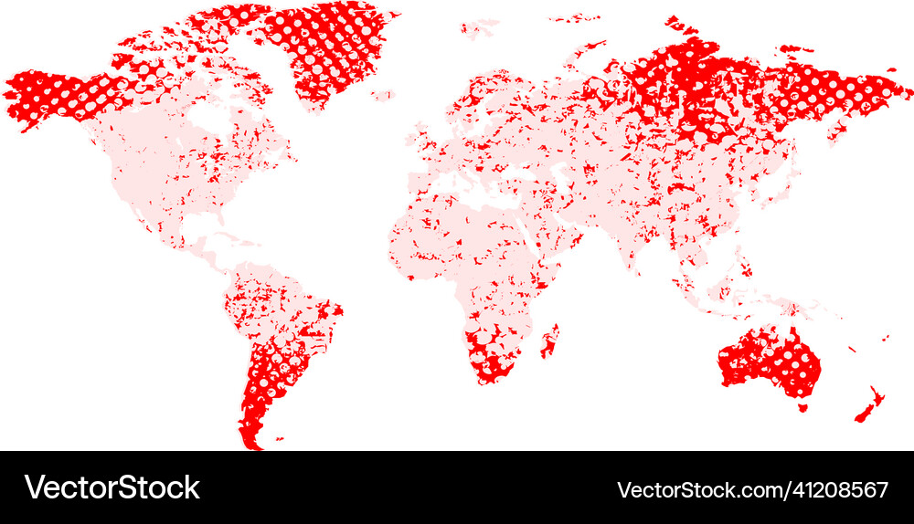 Grunge world map with cracks and scuffs design Vector Image