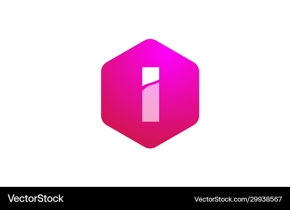 Pink white polygon i alphabet letter logo icon Vector Image