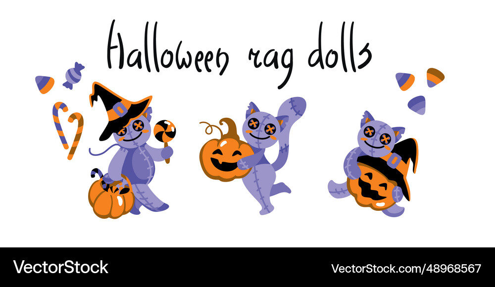 Set of halloween rag dolls Royalty Free Vector Image