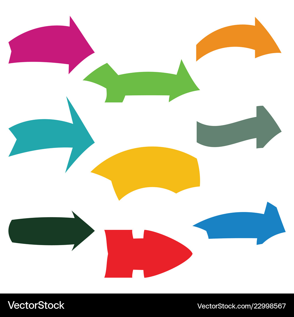 Set of nine multicolored various arrows Royalty Free Vector