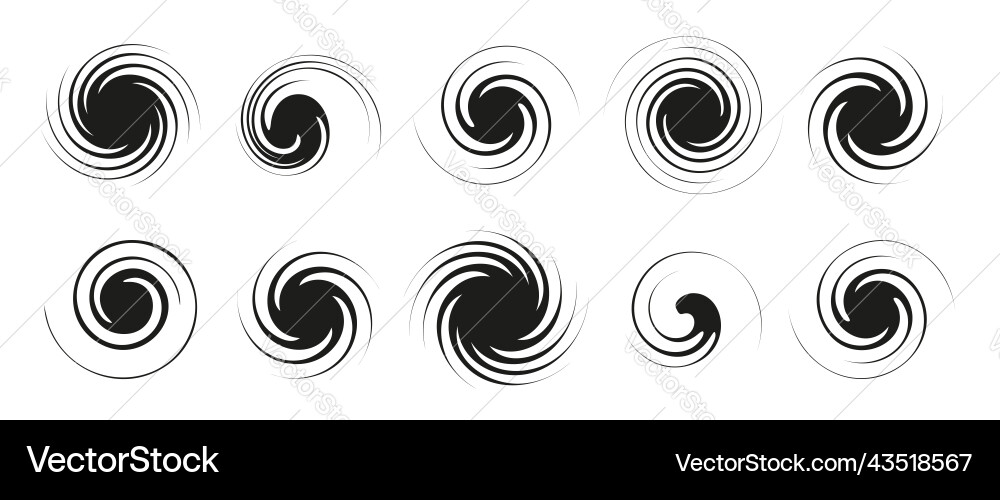 Spirals and swirls set geometric round Royalty Free Vector