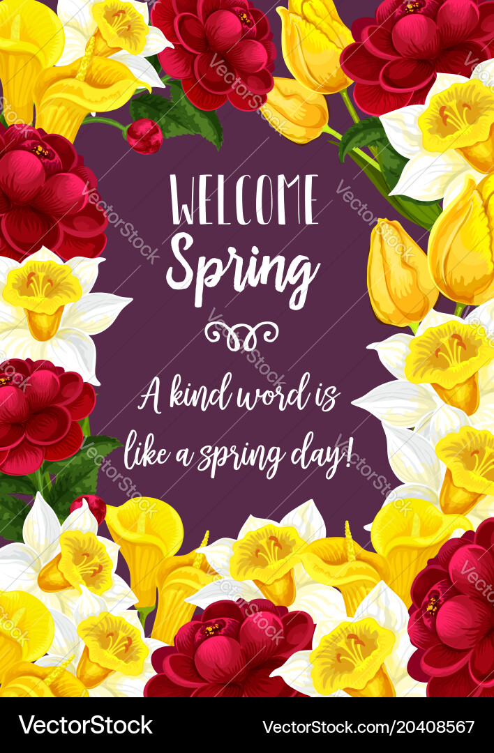 Spring time blooming flowers greeting card Vector Image