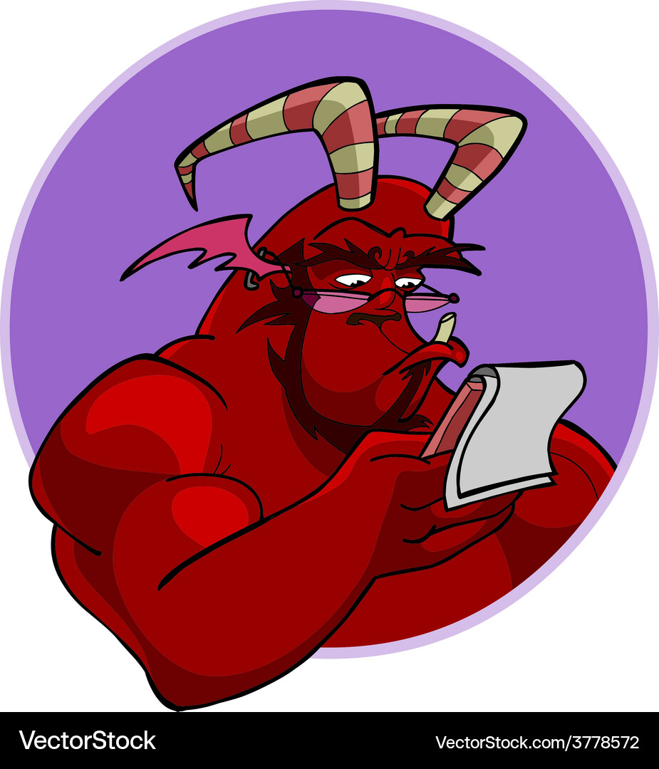 Cartoon red horned demon reads Royalty Free Vector Image