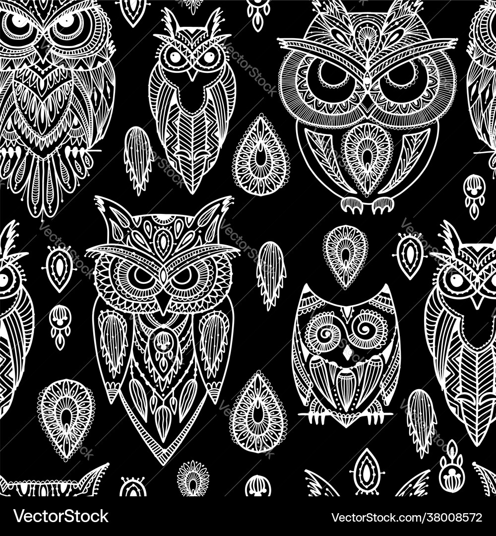 Cute owls family seamless pattern for your design Vector Image