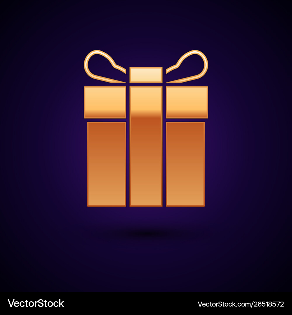 Gold gift box icon isolated on dark blue Vector Image
