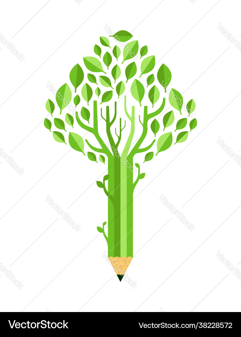 Green pencil tree concept isolated for education Vector Image
