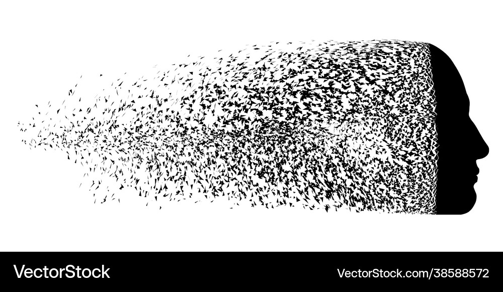 Human head silhouette crumbling into fragments Vector Image