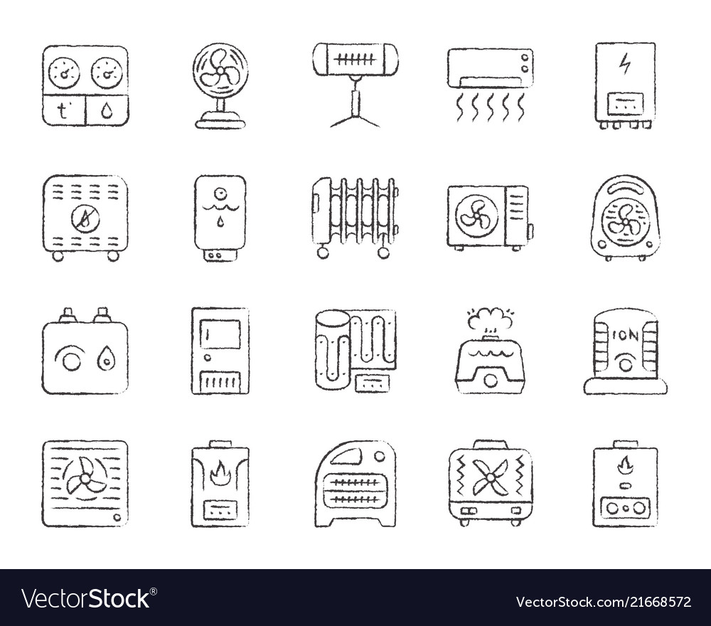Hvac charcoal draw line icons set Royalty Free Vector Image Hvac charcoal draw line icons set Royalty Free Vector Image
