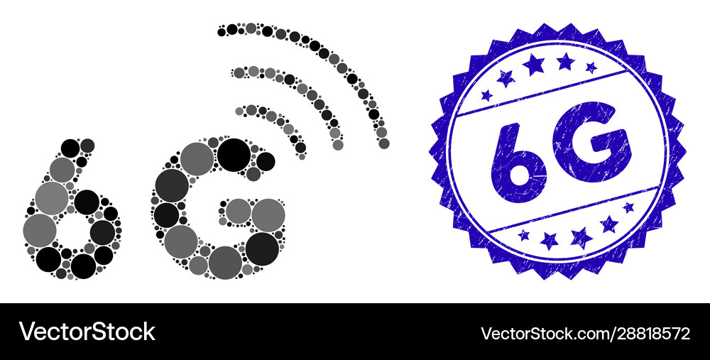 Mosaic 6g icon with textured seal Royalty Free Vector Image