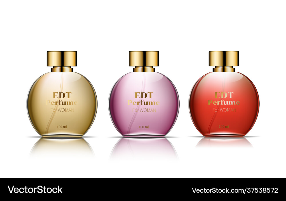 Perfume glass bottles various shapes caps Vector Image