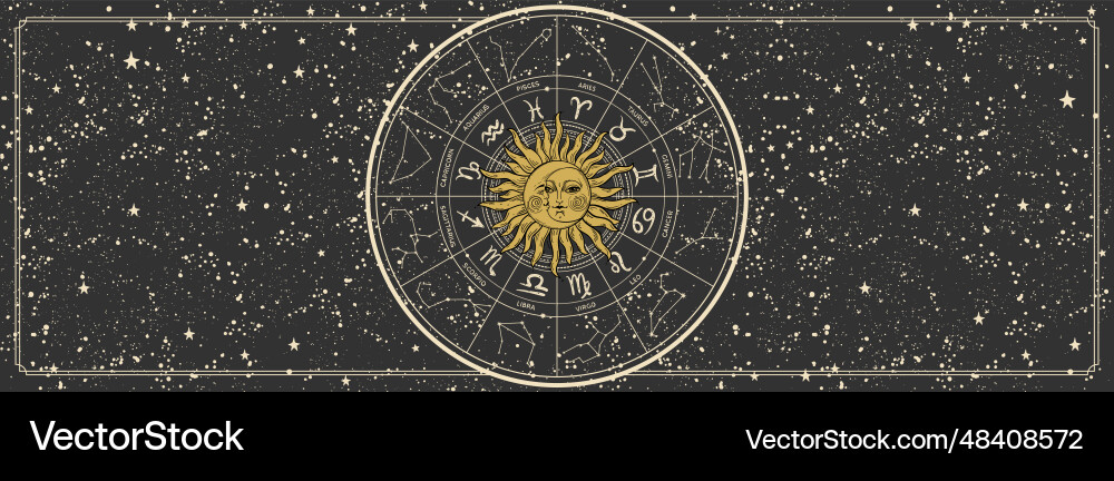 Wheel with zodiac signs constellations Royalty Free Vector