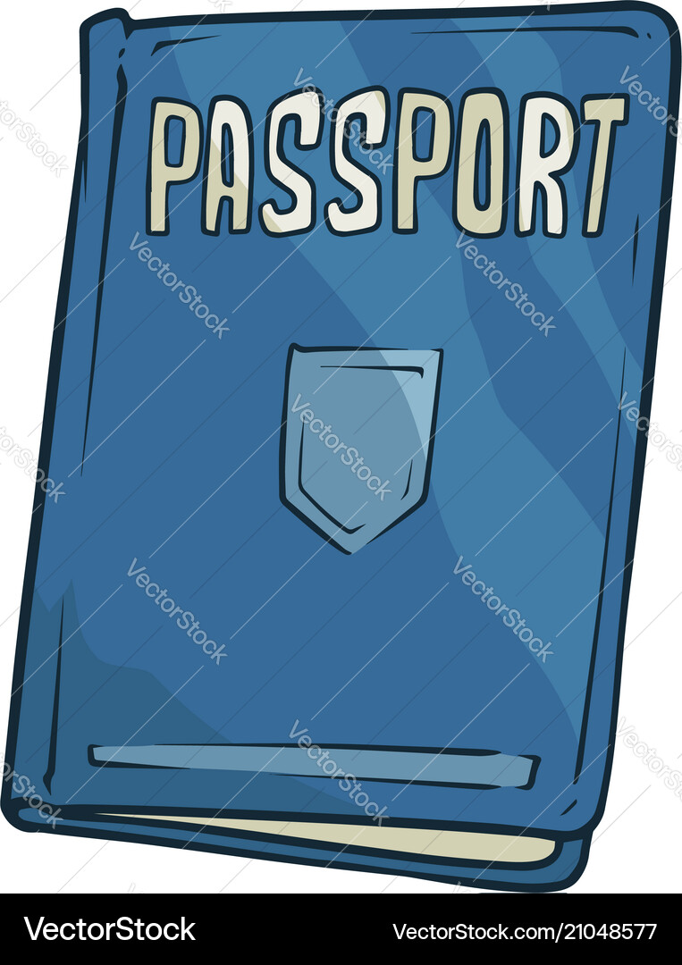 Cartoon blue passport book with shield icon Vector Image