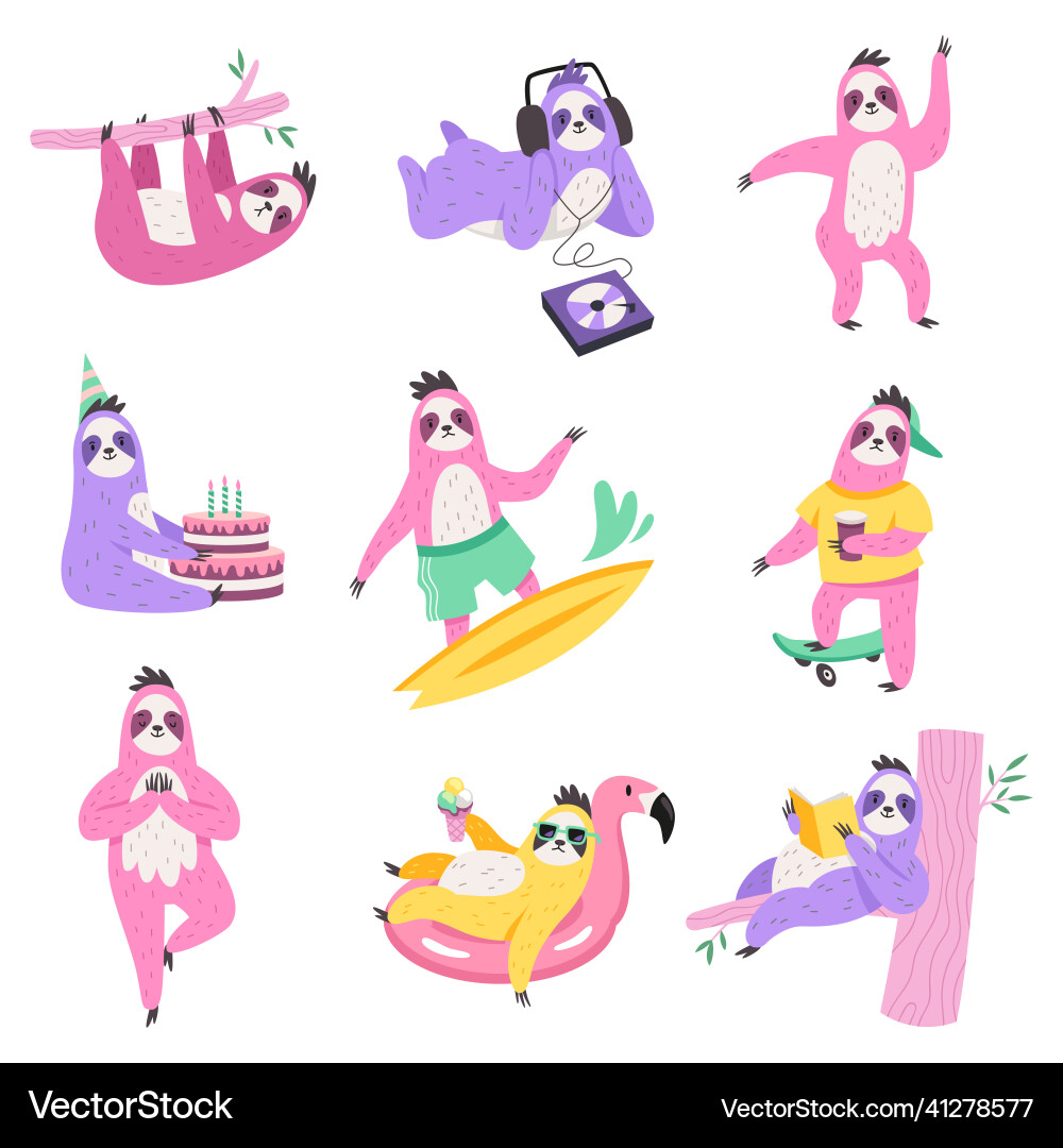 Cute sloths characters funny lazy animals do Vector Image