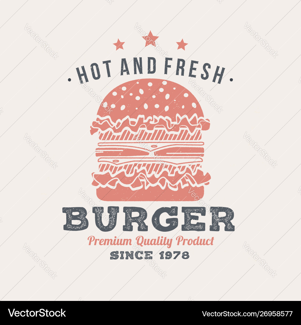 Hot and fresh burger retro badge design Royalty Free Vector