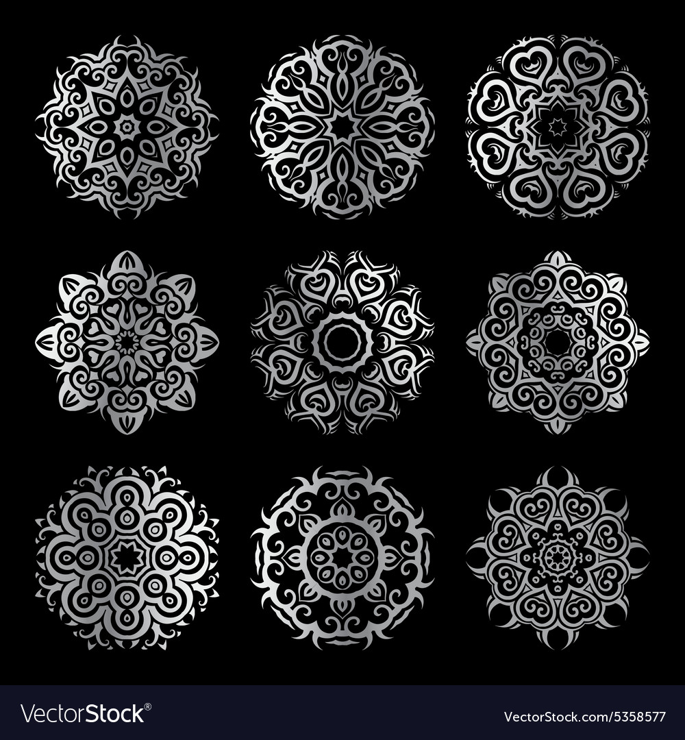 Silver mandala set Royalty Free Vector Image - VectorStock