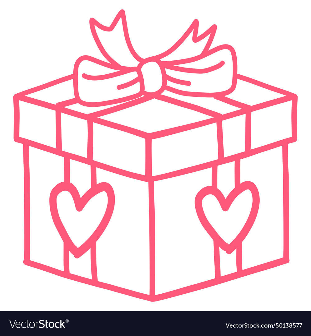 Valentines day birthday gift box doodle drawing Vector Image