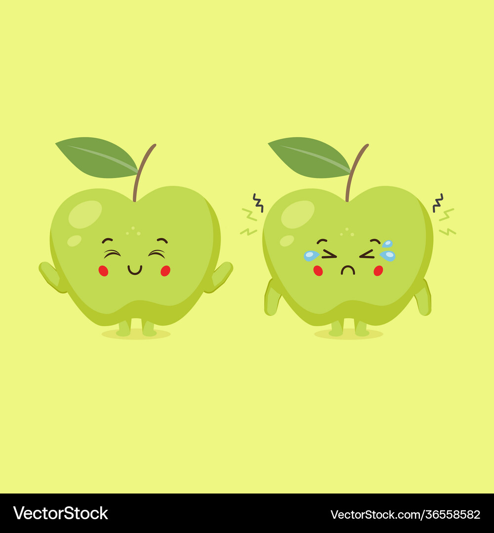 Cute apple characters happy and sad expression Vector Image