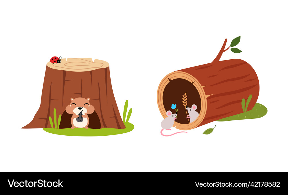 Cute hamster and mice animals in burrows set Vector Image