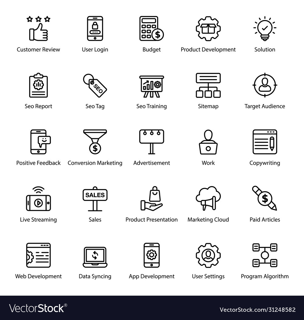 Digital marketing line icons pack Royalty Free Vector Image