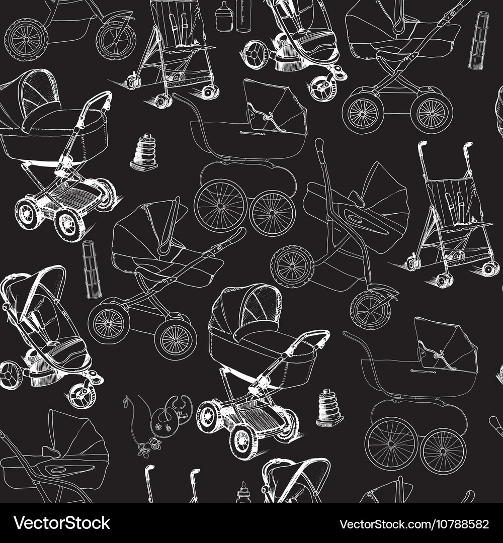 Hand drawn seamless pattern of baby prams Vector Image