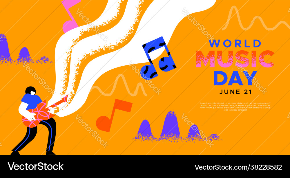 Music day web template musical man playing guitar Vector Image