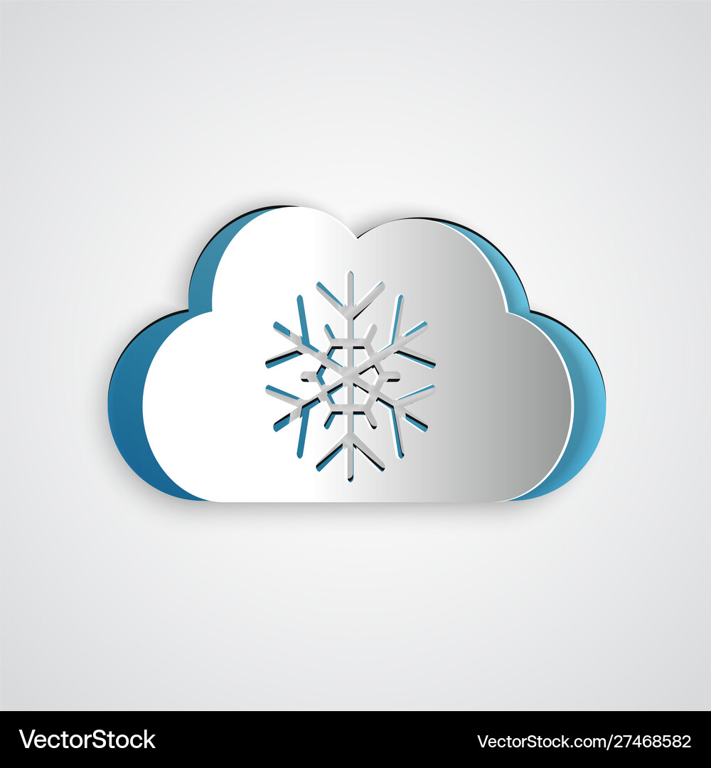 Paper cut cloud with snow icon isolated on grey Vector Image