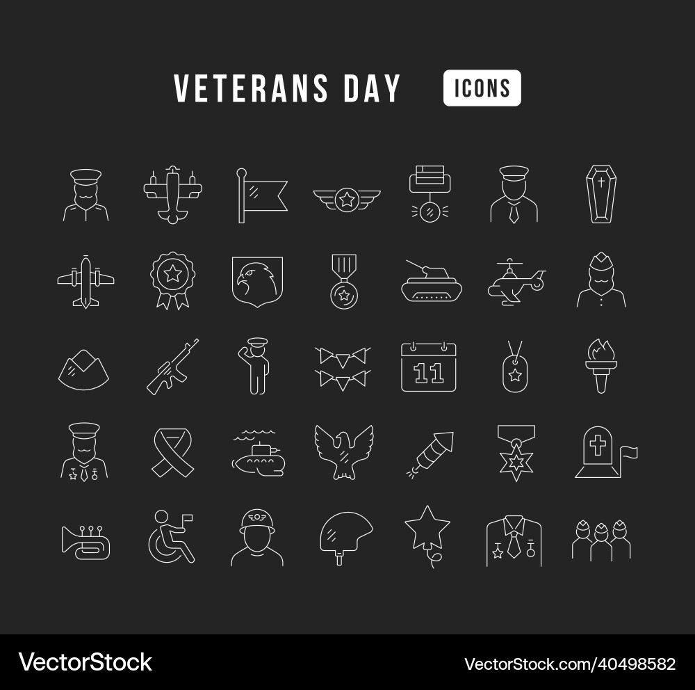 Set of linear icons veterans day Royalty Free Vector Image