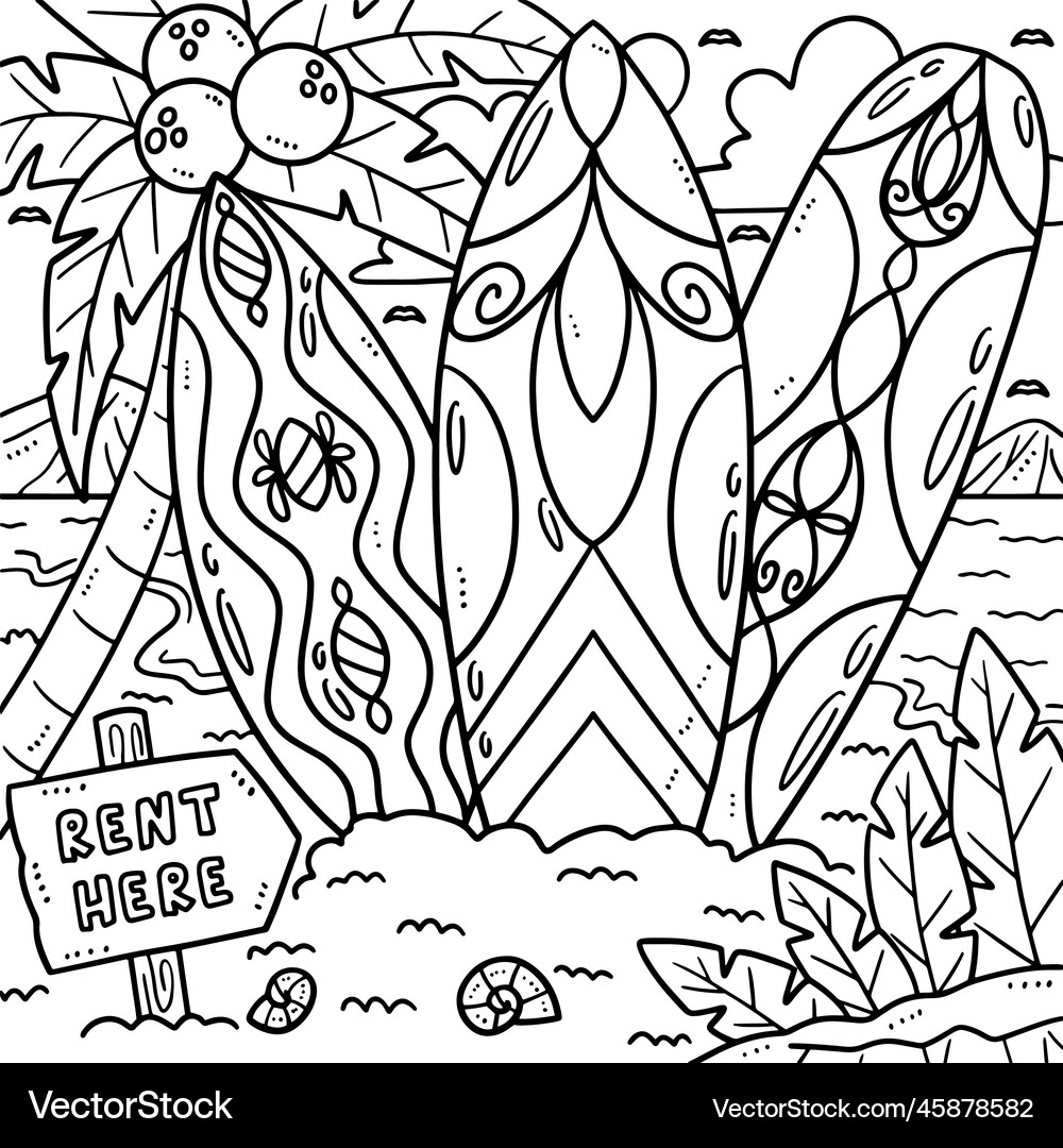 Summer surf boards coloring page for kids Vector Image