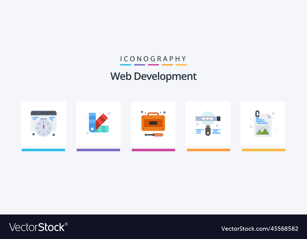 Web development flat 5 icon pack including Vector Image