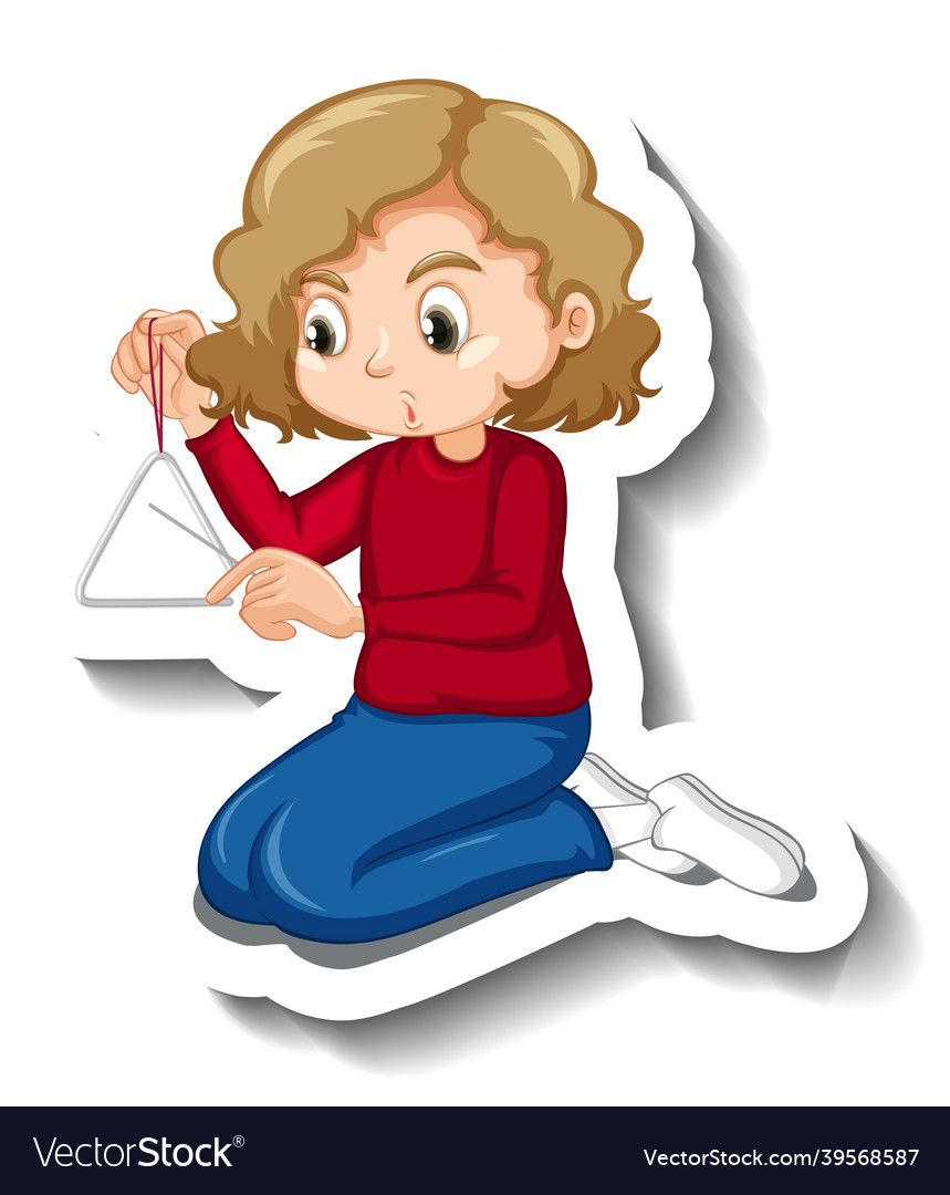 A girl playing triangle musical instrument sticker