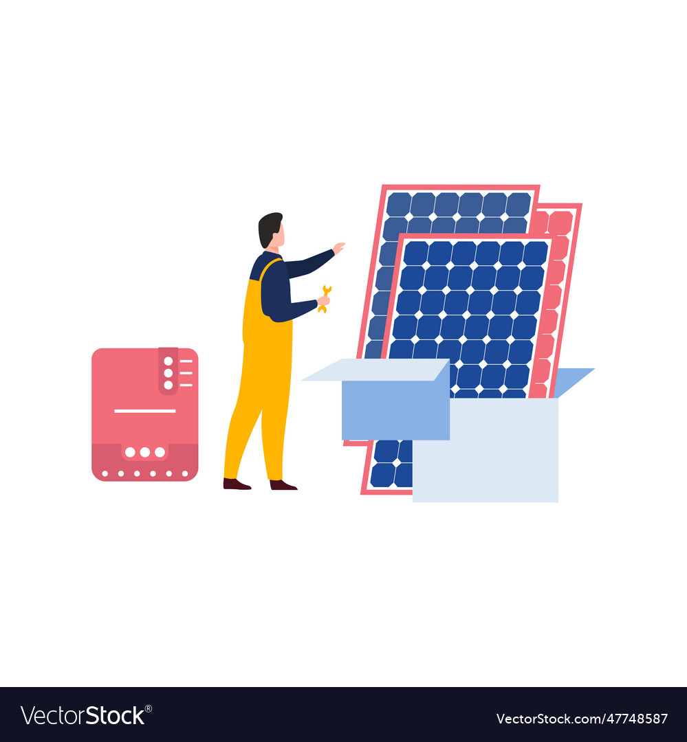 A worker repairs solar panel Royalty Free Vector Image
