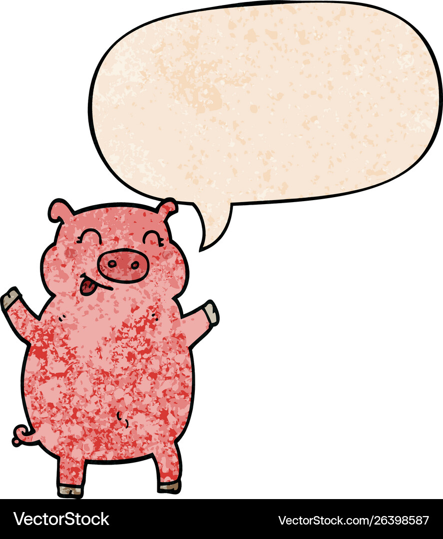 Cartoon pig and speech bubble in retro texture Vector Image