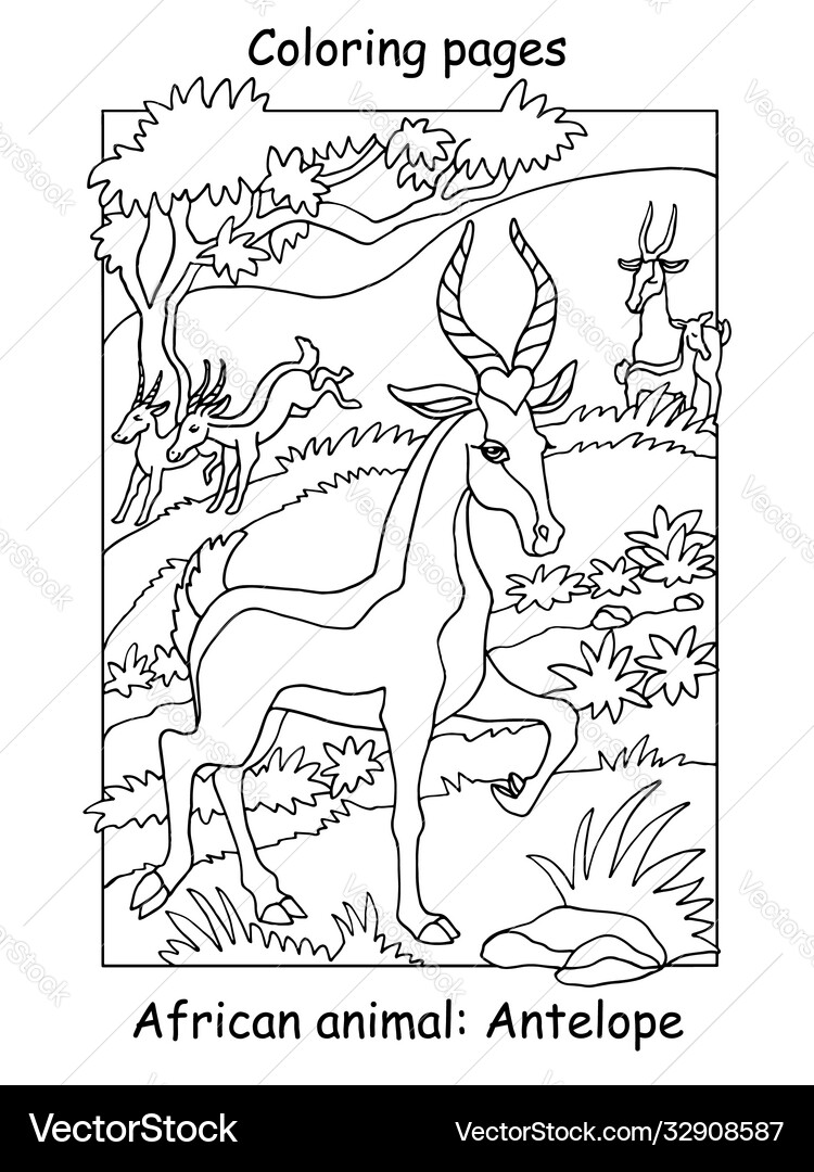 Cute Antelope Coloring Page Royalty Free Vector Image