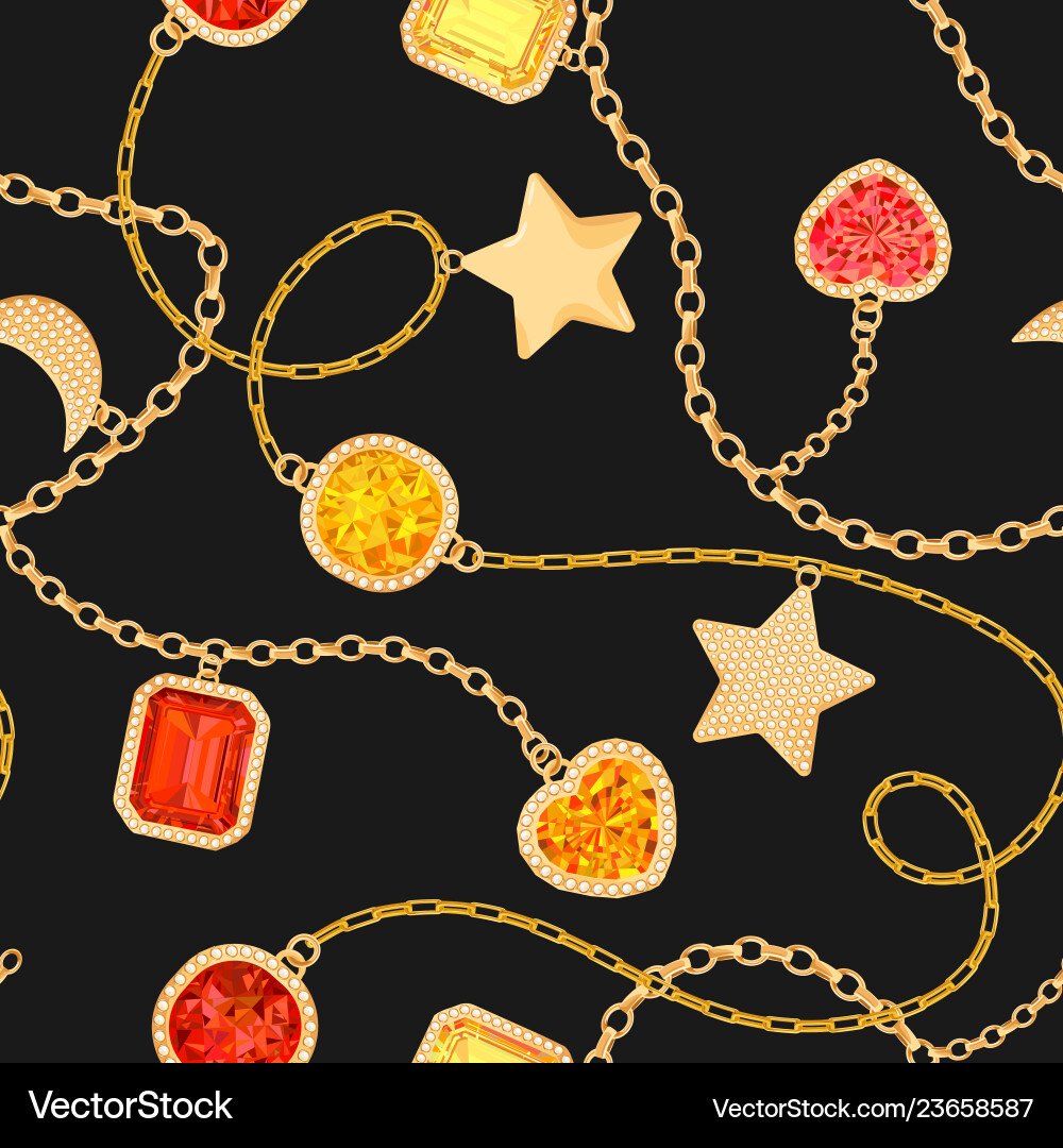 Fashion seamless pattern with golden chains gems Vector Image