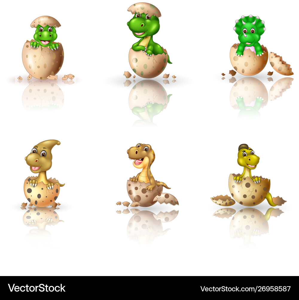 Funny dhino in egg set cartoon Royalty Free Vector Image
