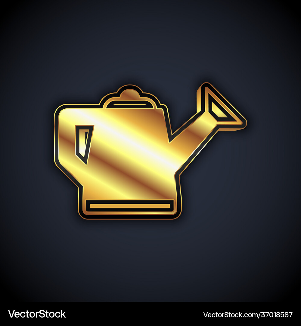 Gold watering can icon isolated on black Vector Image