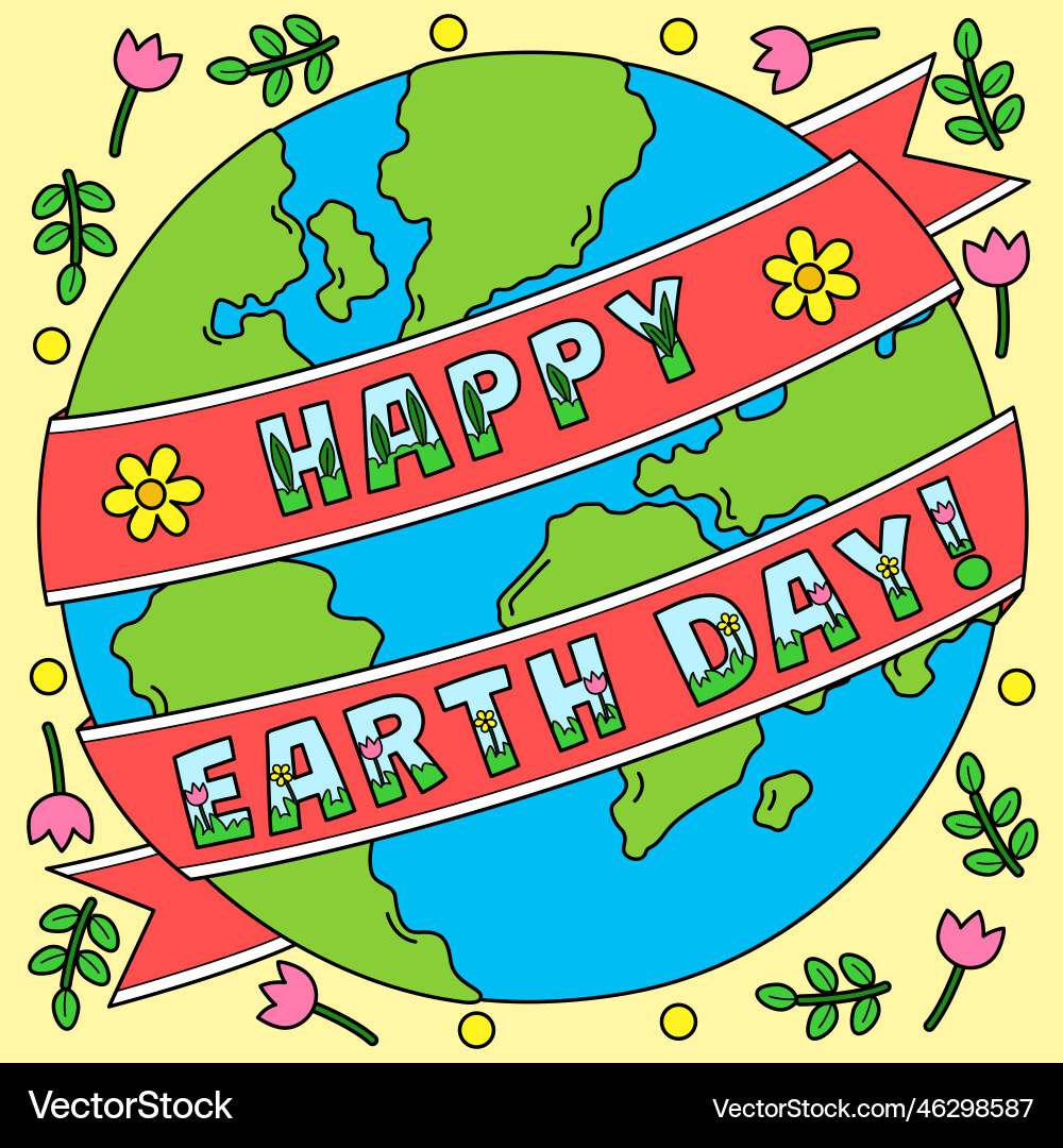 Happy earth day colored cartoon Royalty Free Vector Image