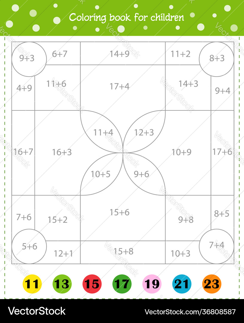 Mathematical coloring book for children addition Vector Image