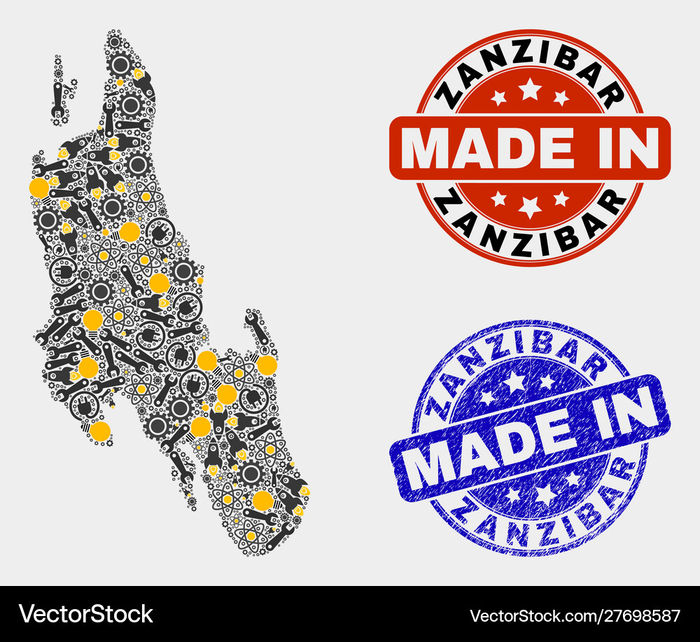 Mosaic zanzibar island map service items Vector Image