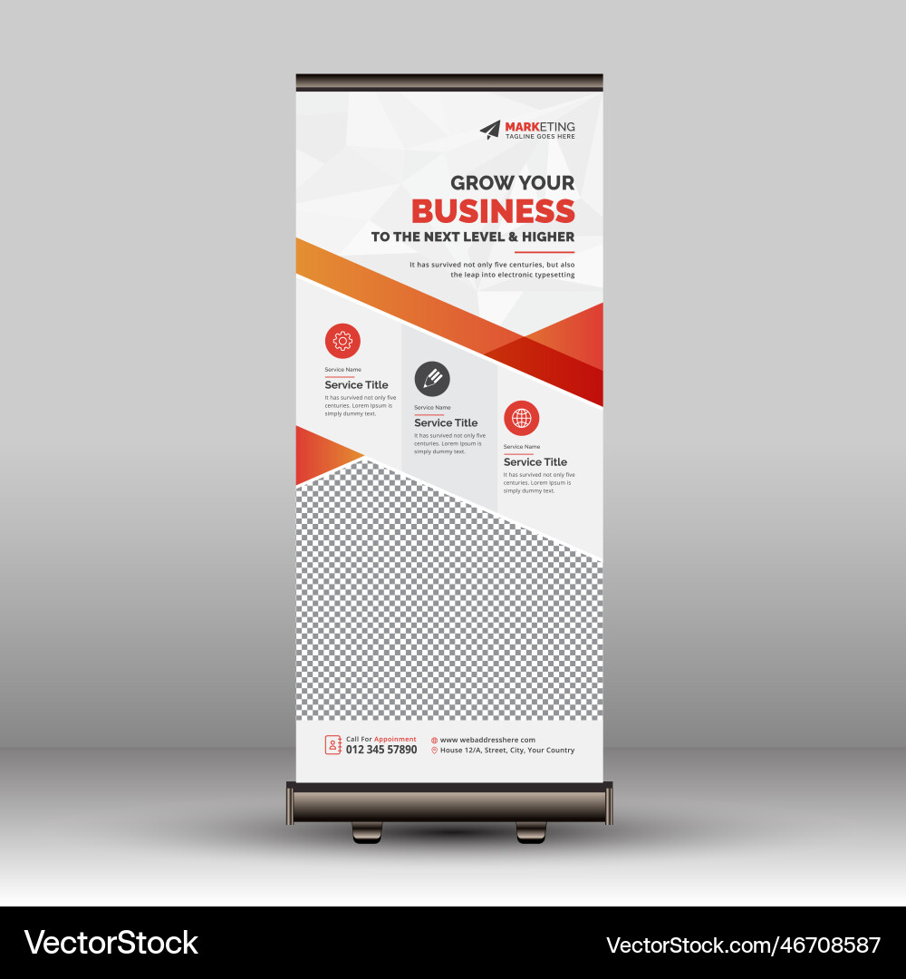Orange corporate roll up banner standee design Vector Image