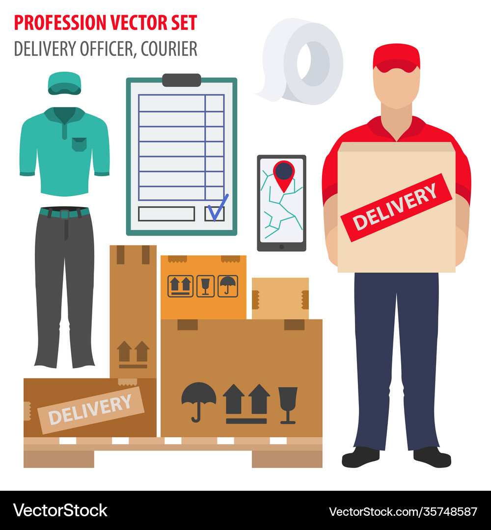Profession and occupation set delivery officer Vector Image