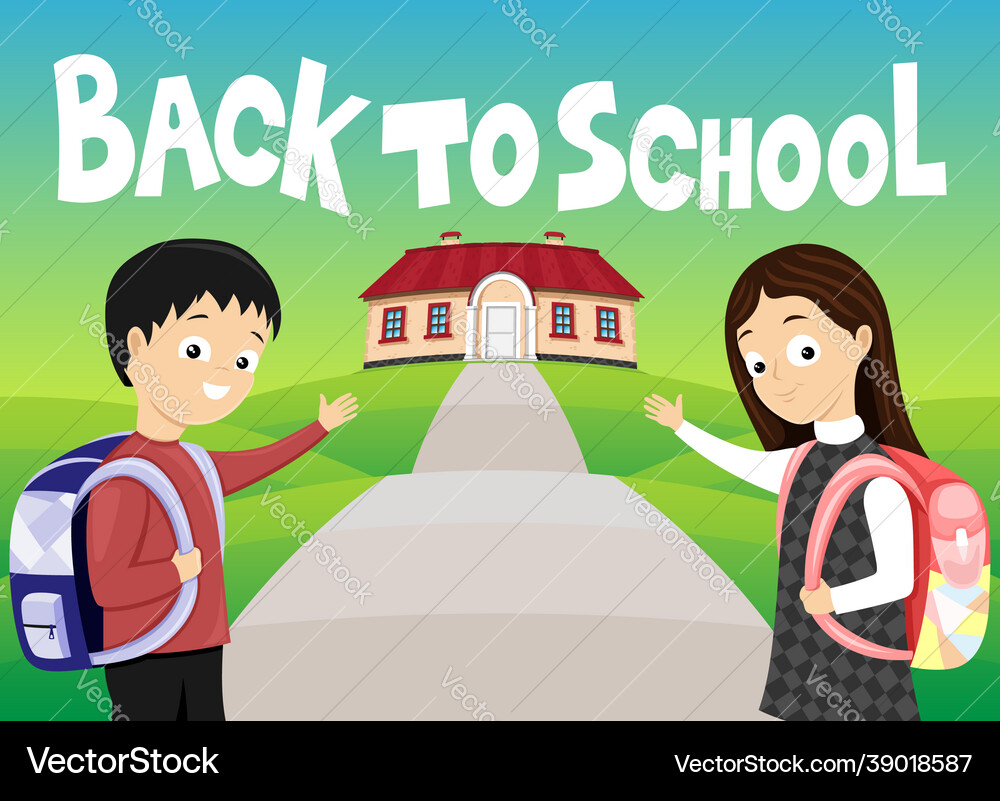 Schoolchildren walking on way to school Royalty Free Vector