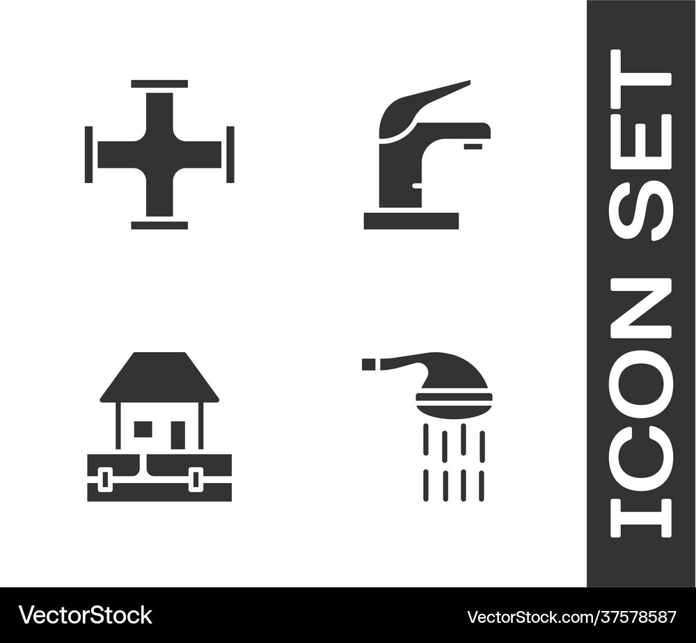 Set shower industry metallic pipe water supply Vector Image