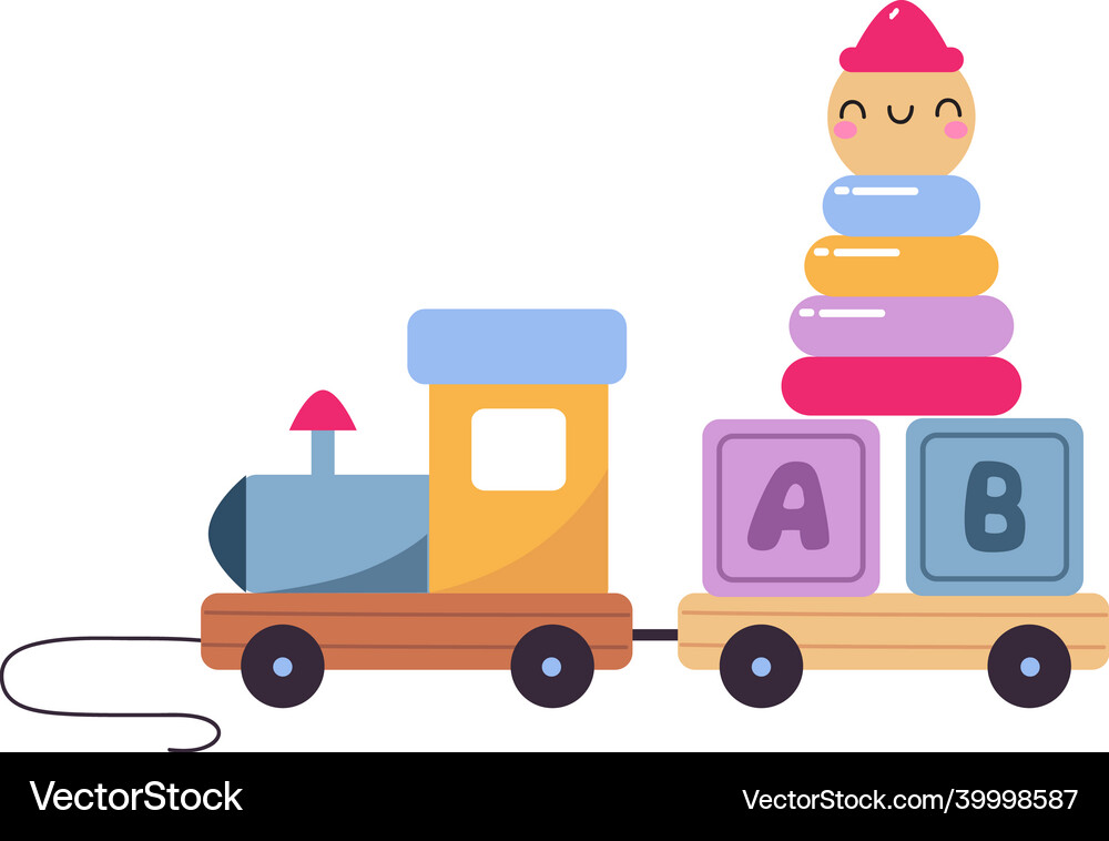 Wooden train with abc blocks and pyramid Vector Image