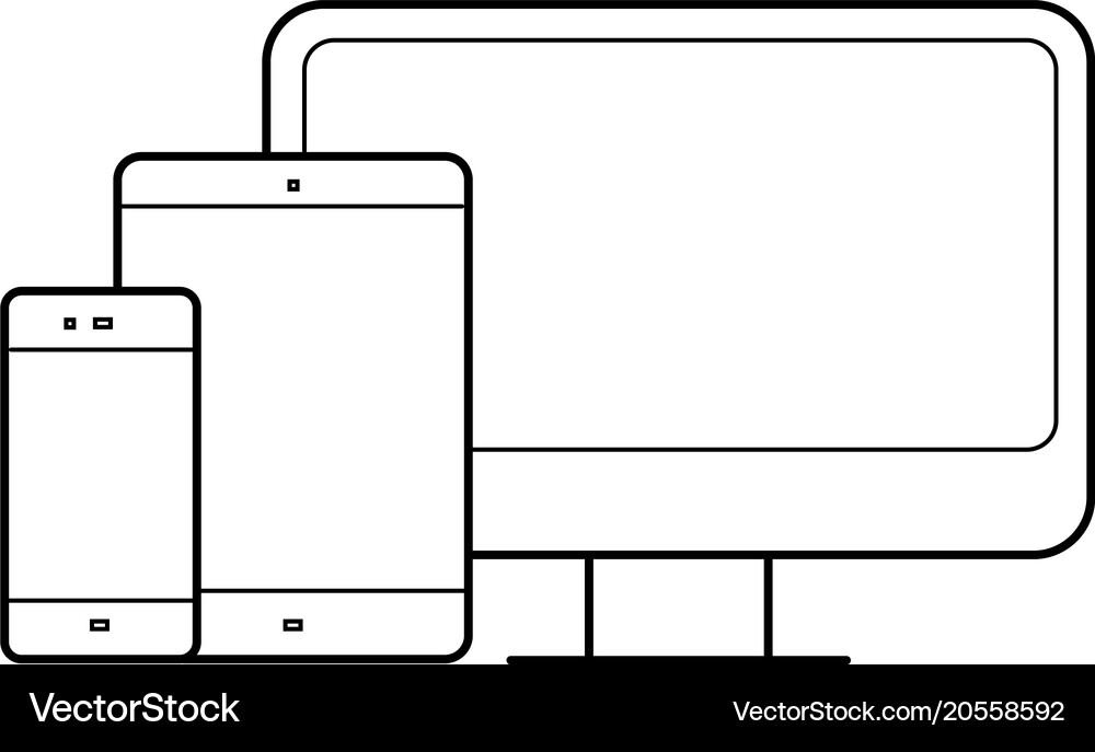 Computer monitor tablet phone devices line icon Vector Image