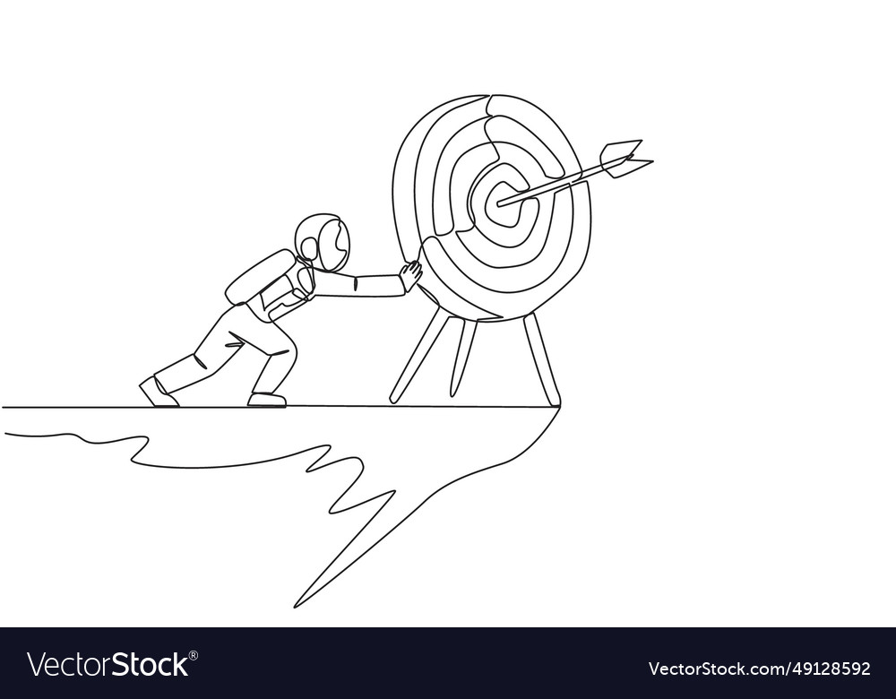Continuous one line drawing astronaut pushes Vector Image Continuous one line drawing astronaut pushes Vector Image