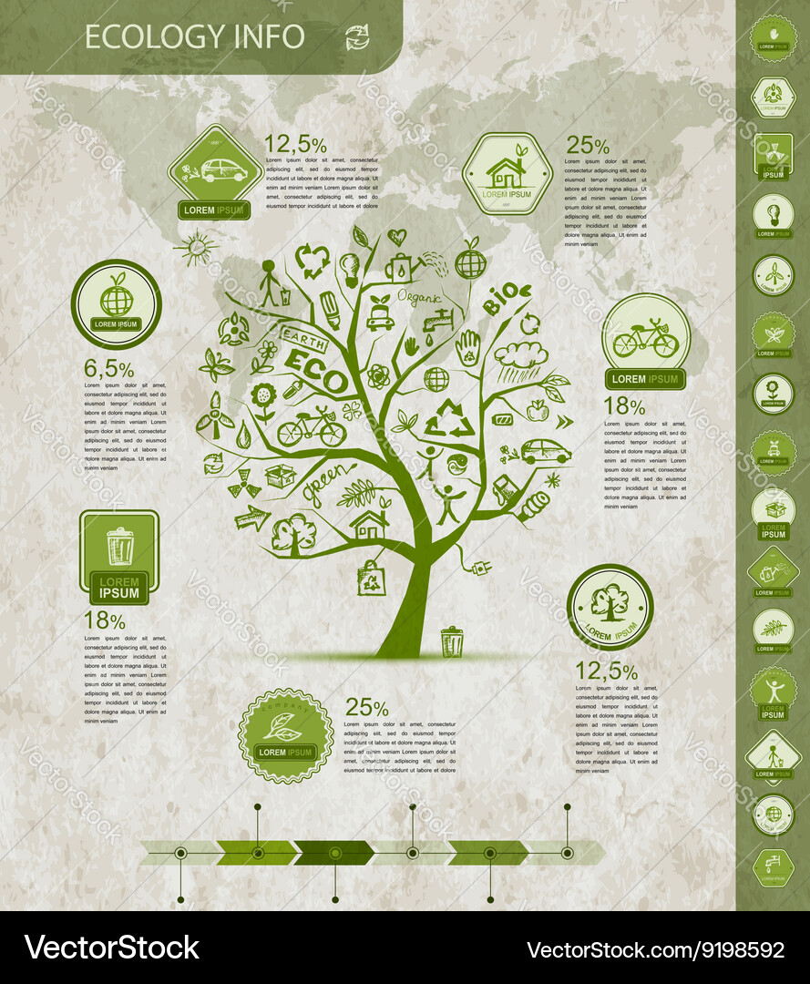 Ecology infographics with green tree sketch Vector Image